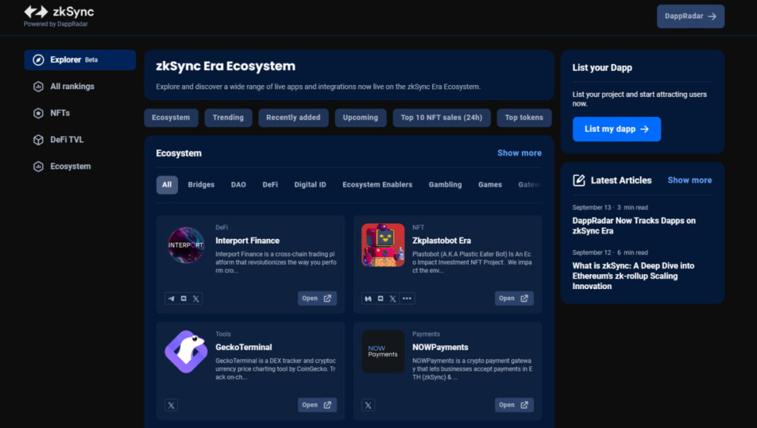 Matter Labs cede a DappRadar la gestión del ecosistema de DApps de zkSync